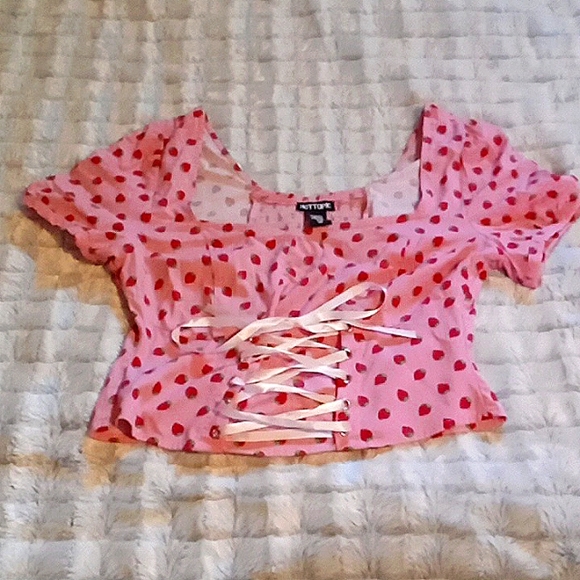 Hot Topic | Tops | Hot Topic Pink Strawberry Corset Top | Poshmark